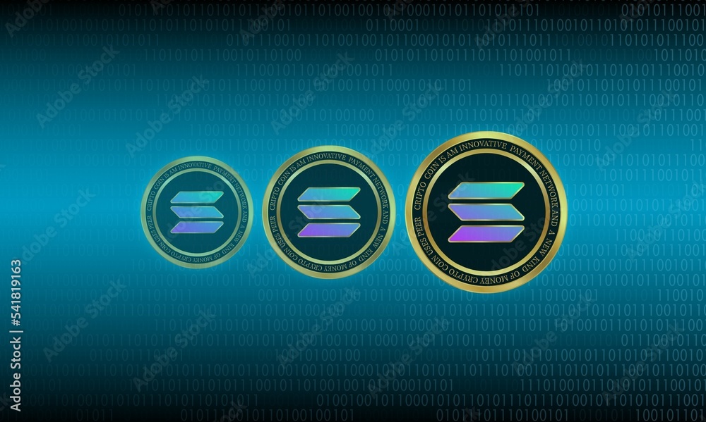 Image of solana-sol virtual currency on digital background. 3d ...