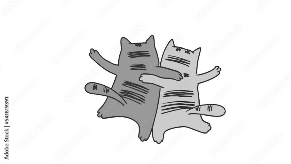 Two cats swing to the sides. Cheerful friends. Drawn 2D animation. A ...