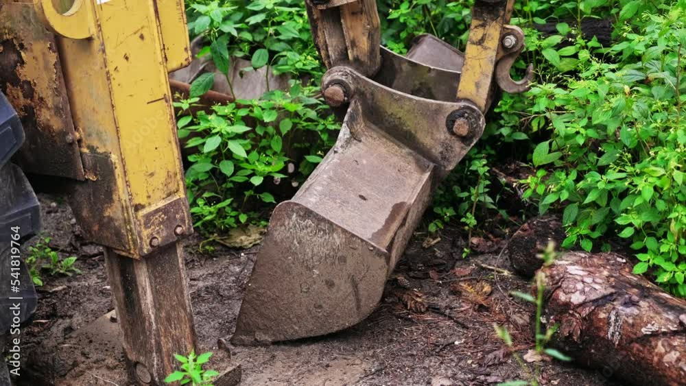 Construction Site Industrial Excavator Scoop Covered with Dirt and Mud ...