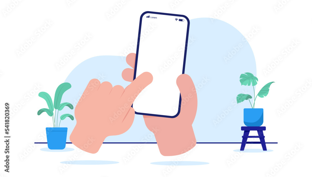 Using phone - Vector illustration of hand holding mobile phone and ...