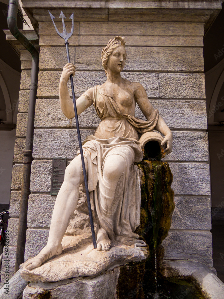 Statue of Queen Amphitrite the Queen of Atlantis and wife of King Neptune, Aosta, Italy Stock ...