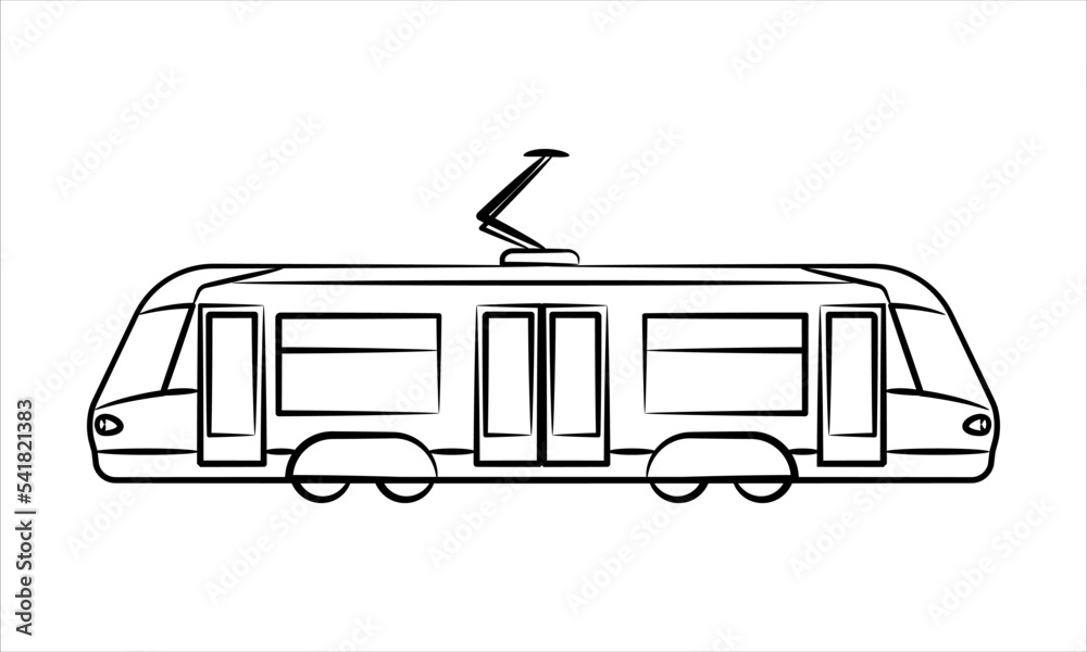 Modern Tram abstract silhouette. Hand drawing of a tram. Side view of a ...