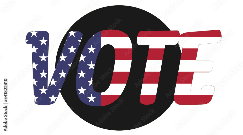VOTE word collage with American flag embedded and black circle ...
