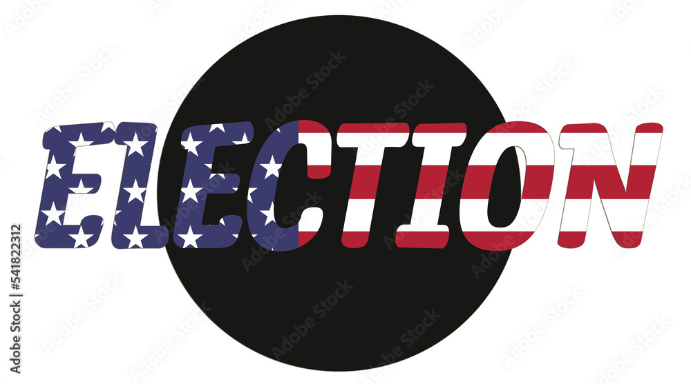 Election word collage with American flag embedded and black circle ...
