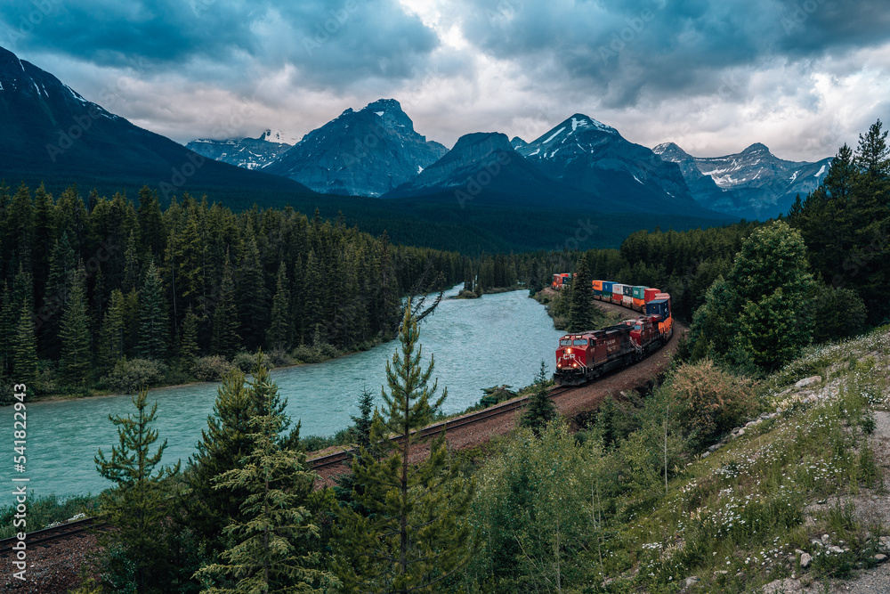 Train in the Curve near lake louise banff national park Stock Photo ...