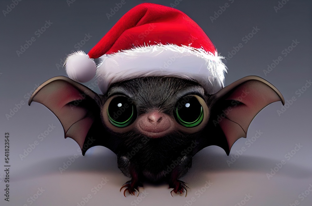 Cute bat with christmas Cute bat with christmas hat on, 3d renderhat on ...