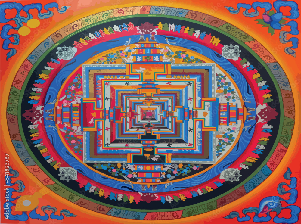 Buddhist art, painting made by monks, religious art, vector art ...