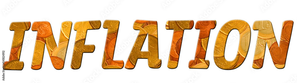 inflation word with collage euro coin on text Stock Illustration ...