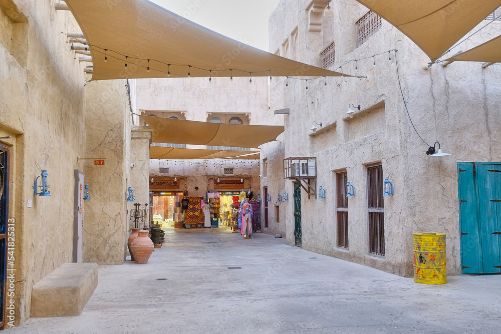 Old Dubai buildings and traditional Arabian street. Historical Al ...