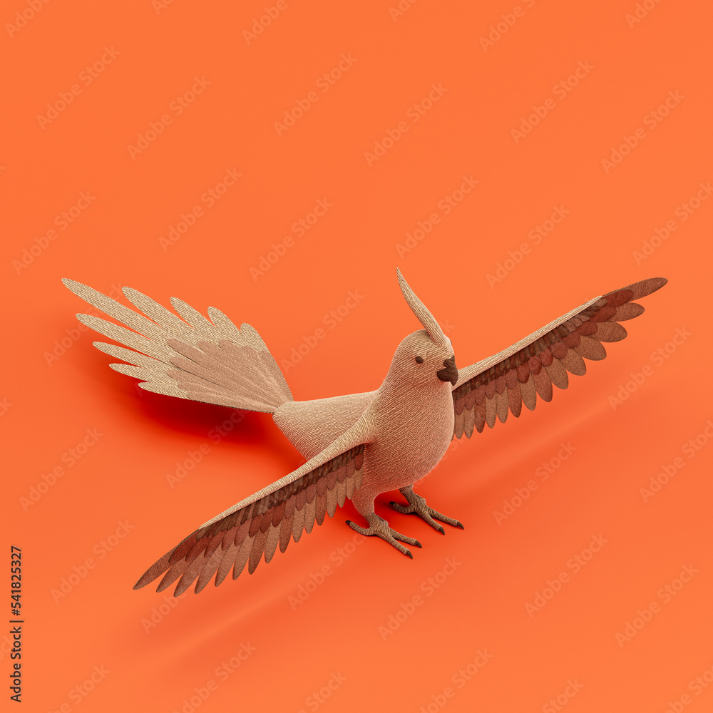 Cockatiel Doll Stuffed Bird Made Of Fabric Single Bird From Isometric View Brown Monochrome