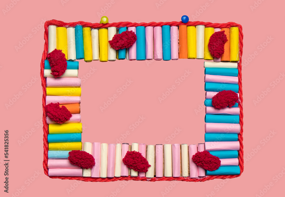 Children's photo frames. Handmade photo frames on an isolated ...