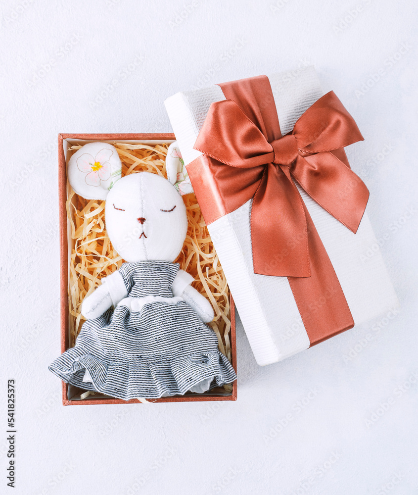homemade sewn soft toy mouse in a gift box Stock Photo | Adobe Stock