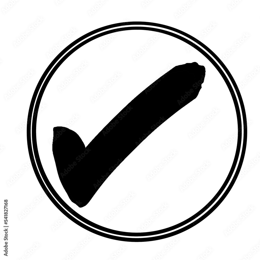 rundes Etikett - schwarzer Haken - abgehakt / geprüft / richtig ...