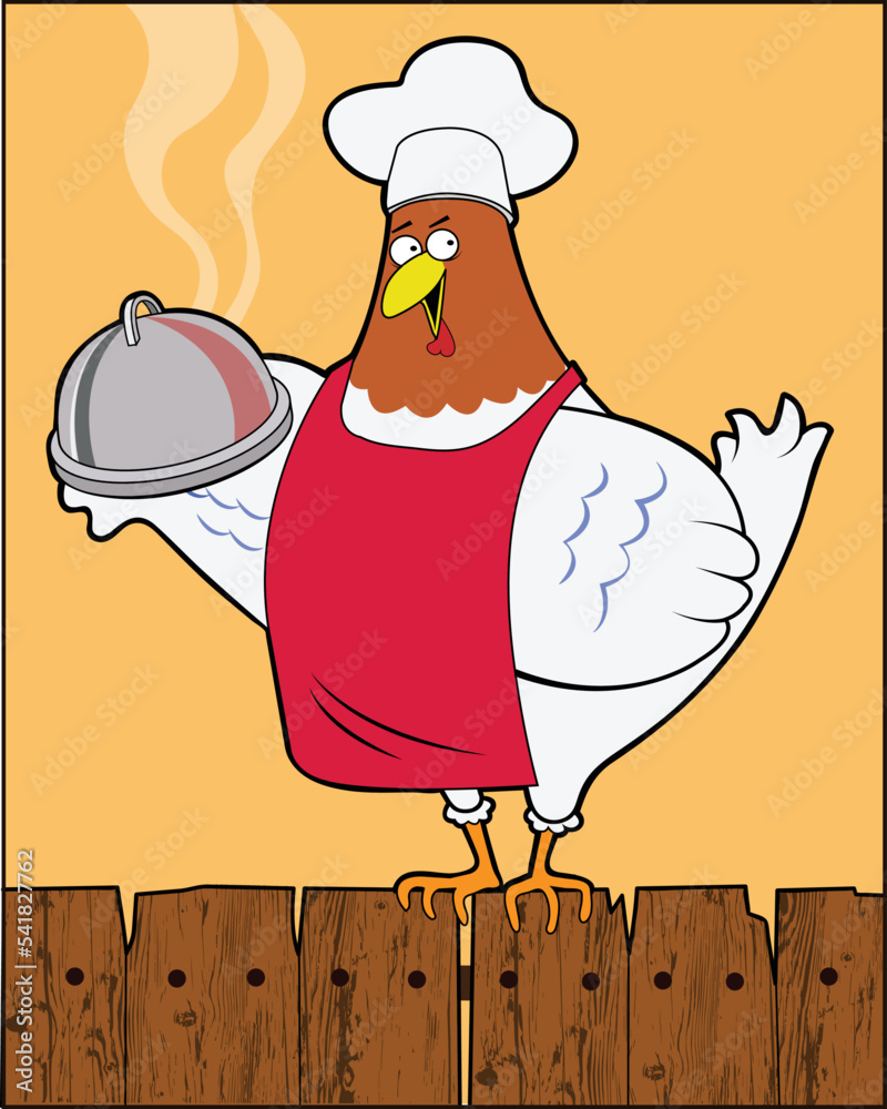 A cartoon chicken serves dinner. Stock-Vektorgrafik | Adobe Stock