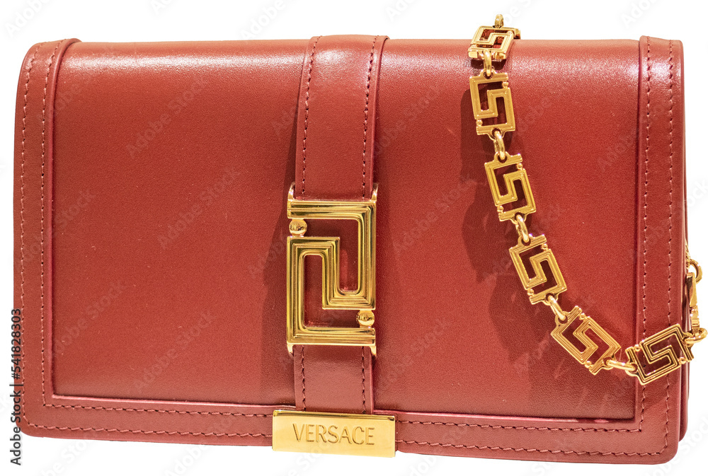 red leather shoulder bag,golden logo by Versace.Milan - Italy,28 ...