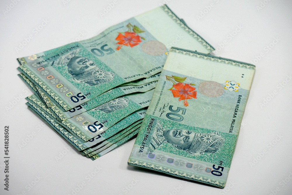 JOHOR, MALAYSIA -MAY 02, 2016: RM50 notes isolated on white background ...