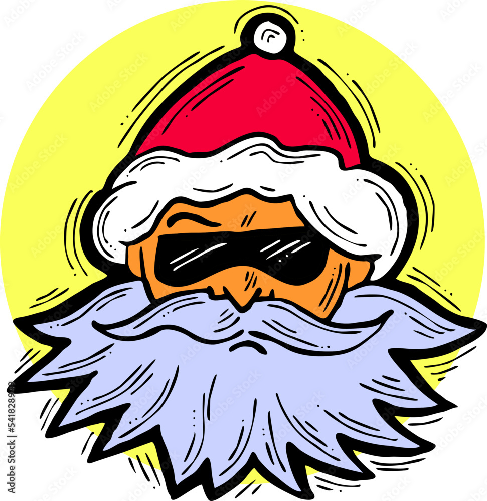 Funny Santa Claus face, hand drawn cartoon character, comic personage ...
