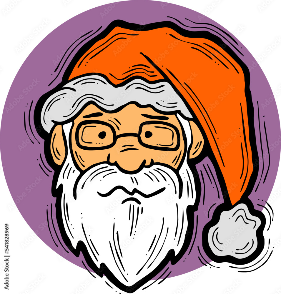 Funny Santa Claus face, hand drawn cartoon character, comic personage ...