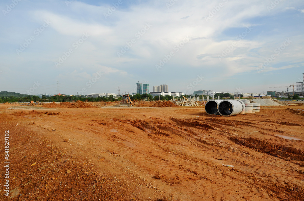 PERAK, MALAYSIA -APRIL 05, 2016: Earthworks at the construction site to ...