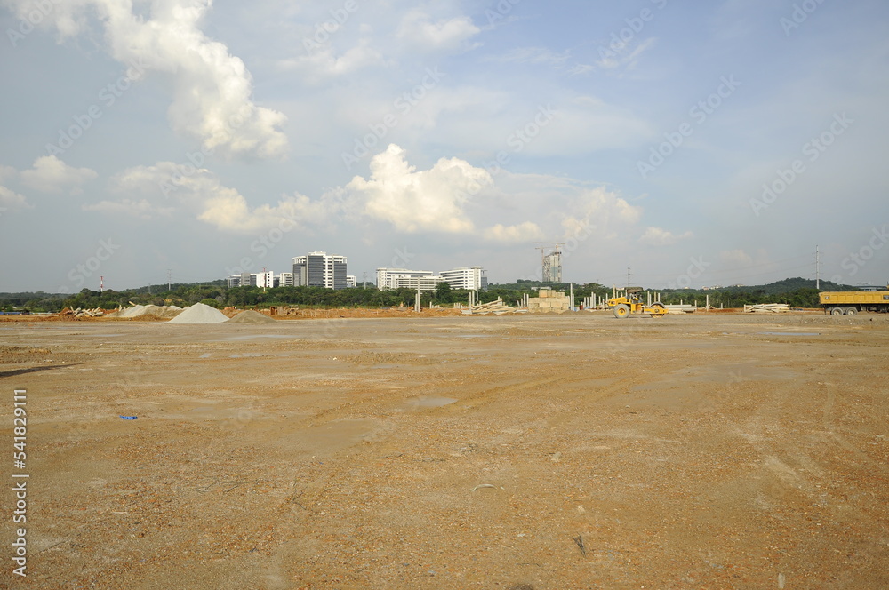 PERAK, MALAYSIA -APRIL 05, 2016: Earthworks at the construction site to ...