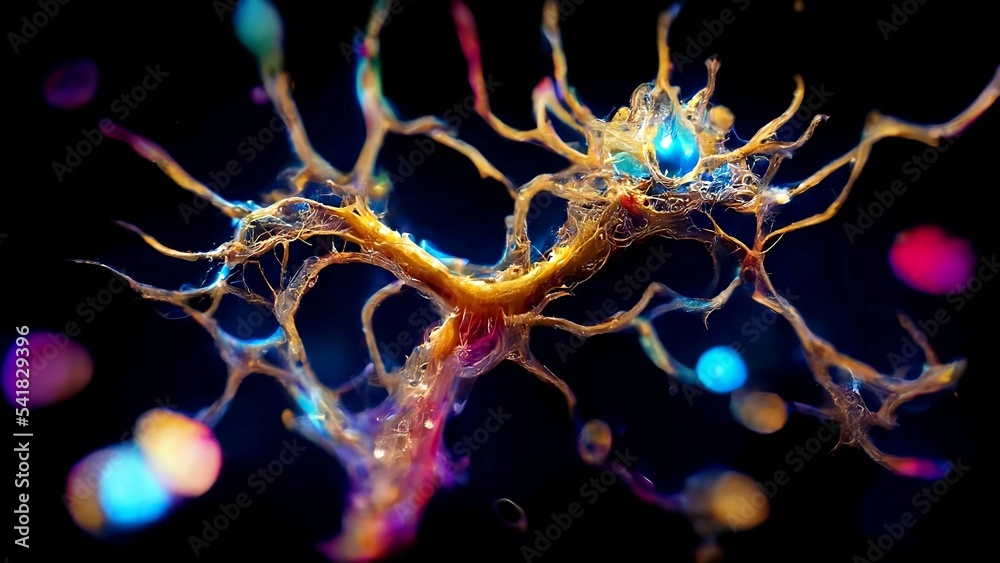 Macro close up of quantum connections of a single neuron branching out ...