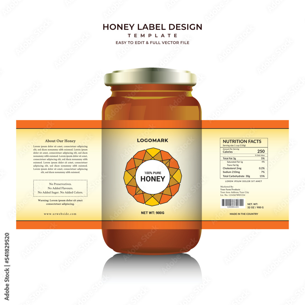 Nature bee honey jar product label packaging design creative print ...