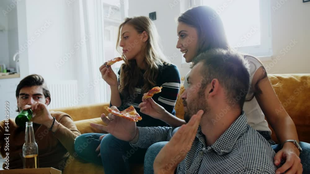 Close up of people eating pizza Stock Video | Adobe Stock