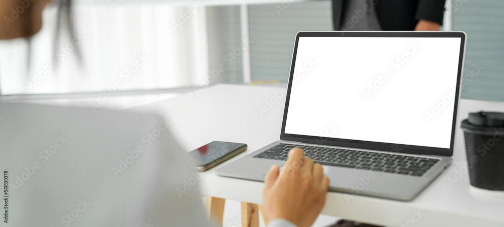 White empty screen on modish computer for your design mock up on the ...