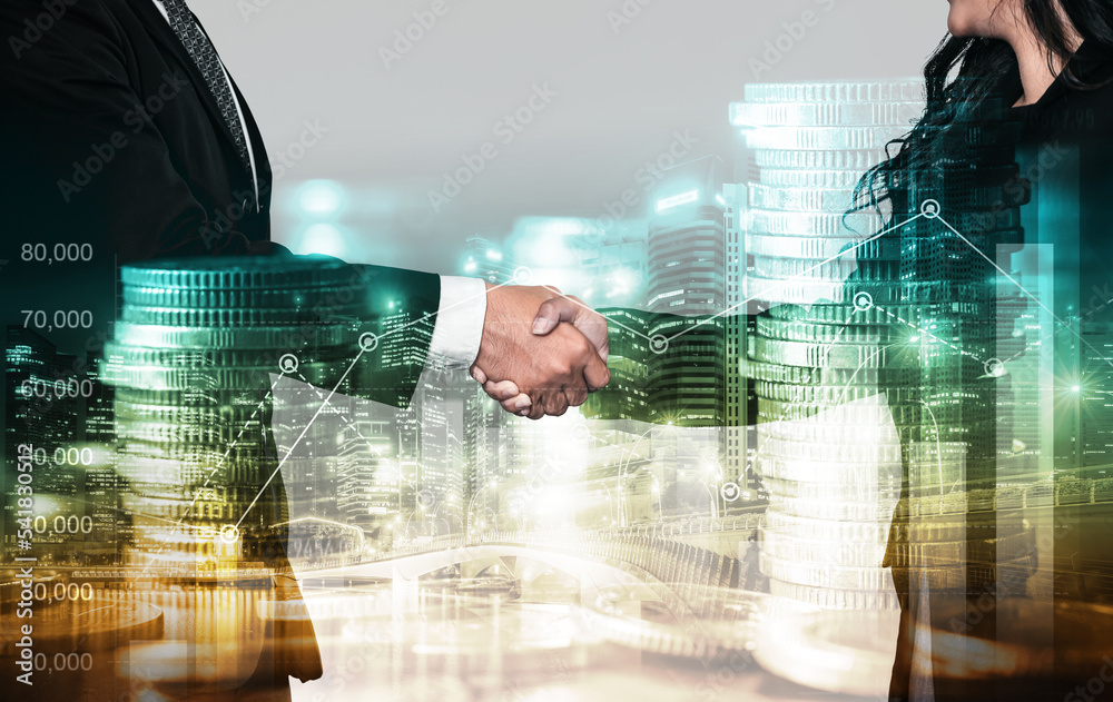 Business handshake on finance prosperity and money technology asset ...