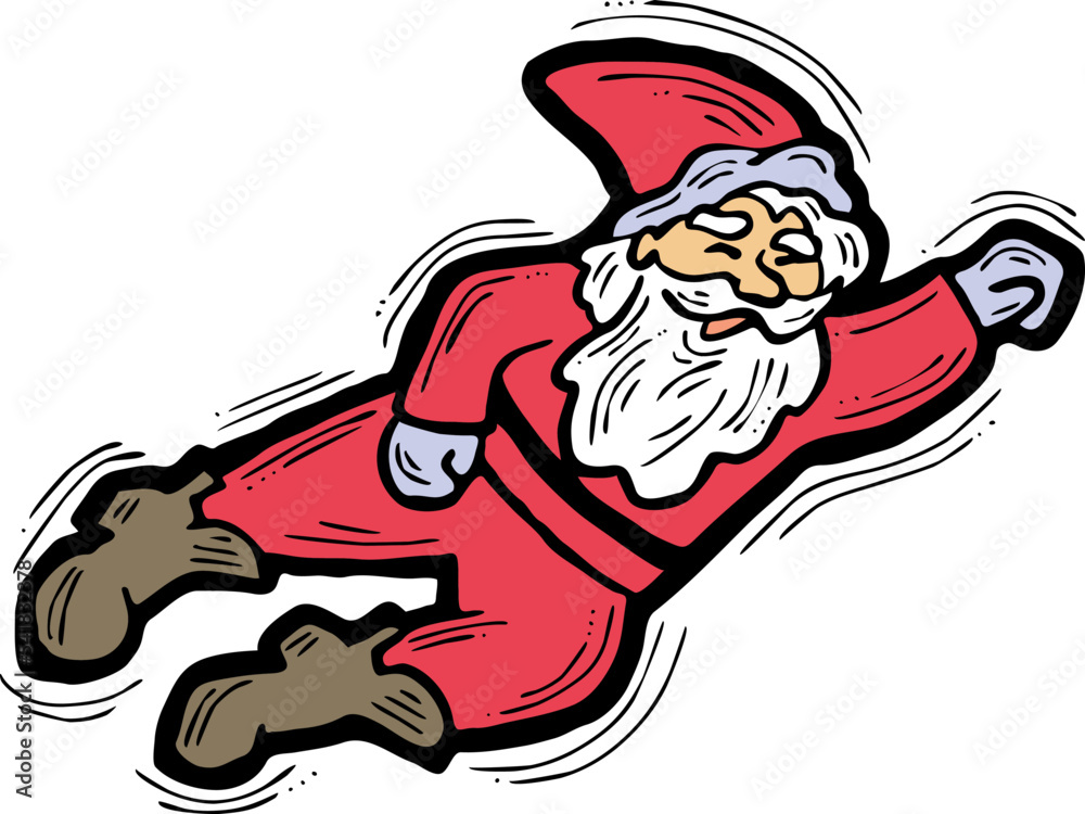 Funny Santa Claus flying, hand drawn cartoon character, comic personage ...