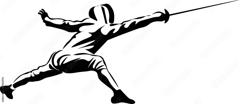Black and White Cartoon Illustration Vector of a Person Fencing with a ...