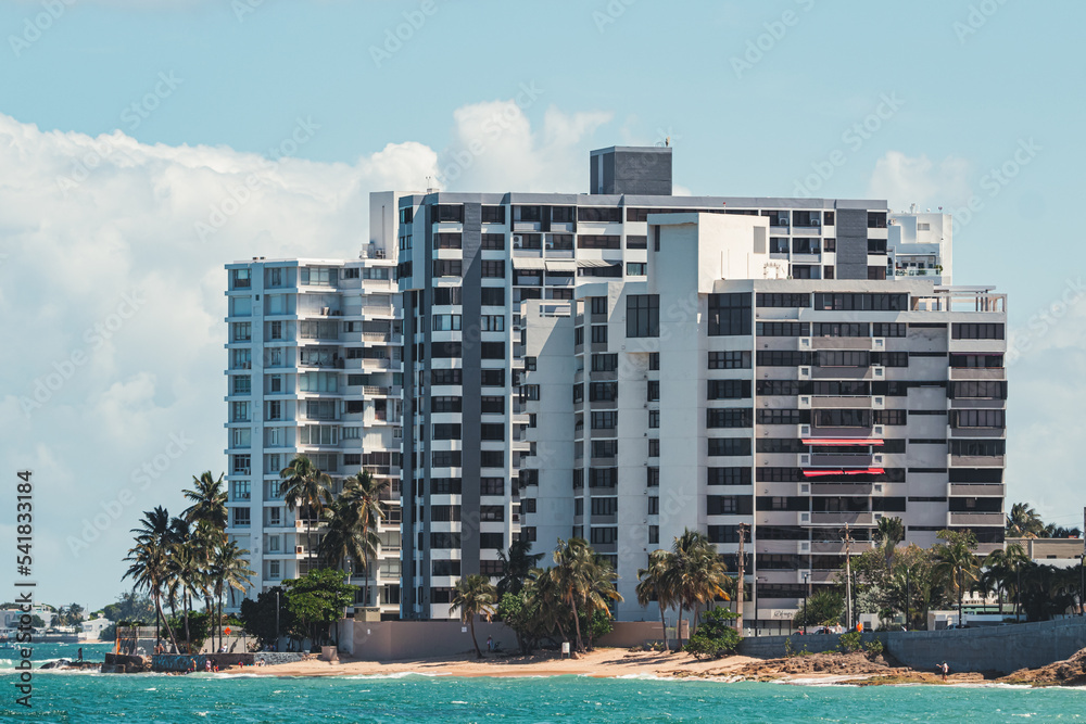 Beautiful landscape of a building on condado city beach from puerto ...