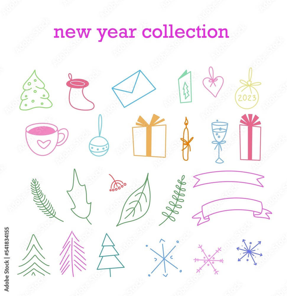 Merry Christmas clipart elements in doodle style isolated on white ...