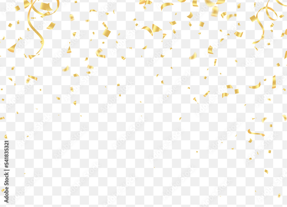 Falling shiny golden confetti isolated on transparent background.VIP flying sparkle elements ...