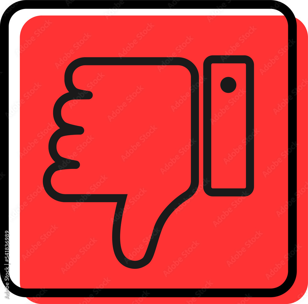 Thumb down symbol. Dislike sign in square. Disagree icon. Thump down in ...