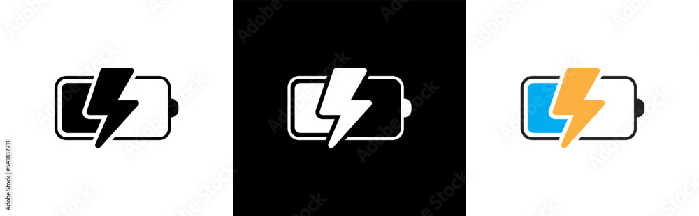 Battery icons. Battery charging charge indicator, energy, capacity ...
