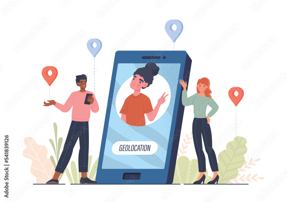 Parental control concept. Man and woman track location of their ...