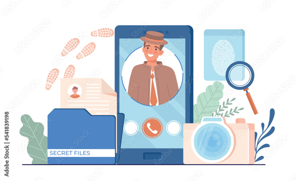 Professional detective concept. Specialist examines evidence and catch ...