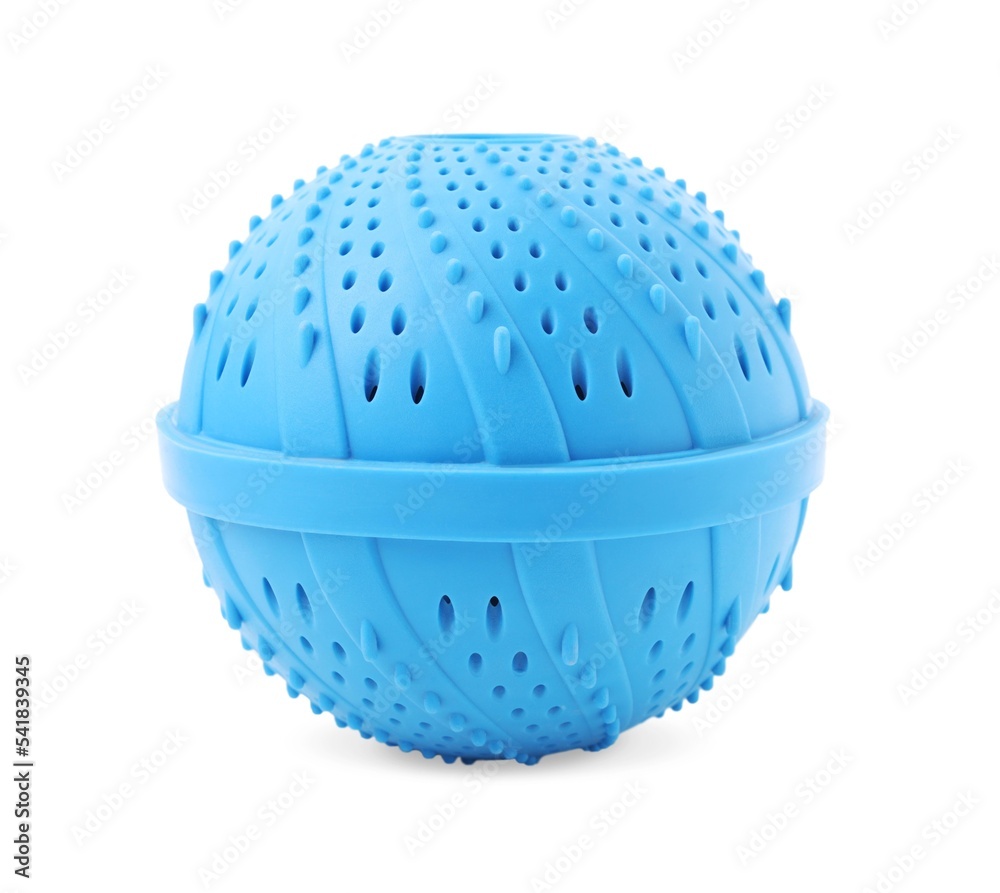 Light blue dryer ball for washing machine isolated on white. Laundry ...