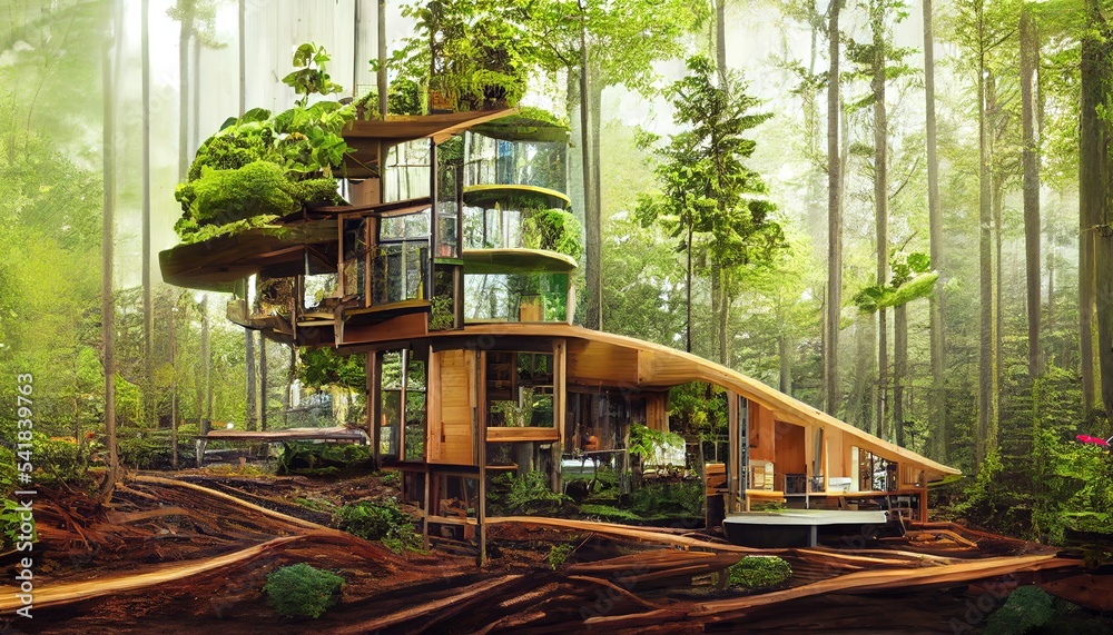 Spectacular concept art of environmental friendly modern treehouse with ...