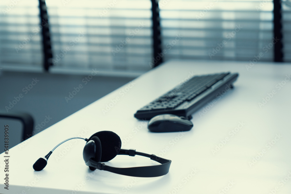 Close up image of headphones for competent online working. Customer ...