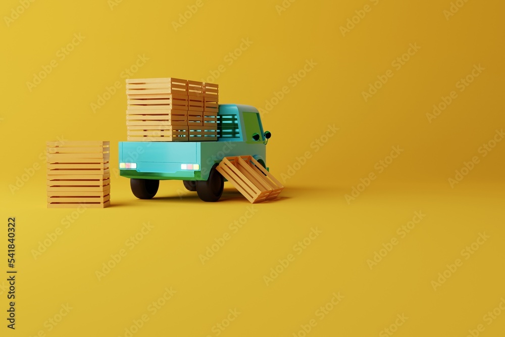 Small blue delivery truck with trolley boxes. Concept of courier work ...