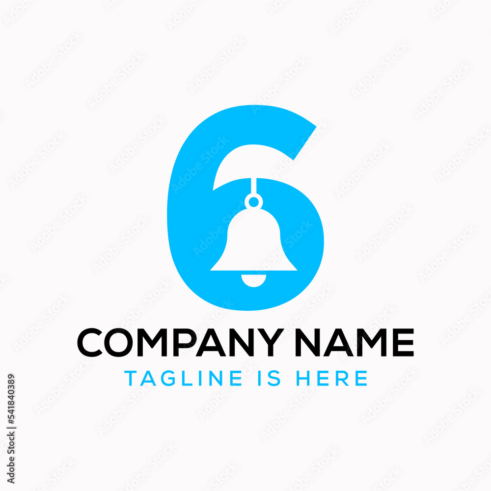 Letter 6 Cowbell Logo Concept With Hanging Bell Symbol Vector Template ...