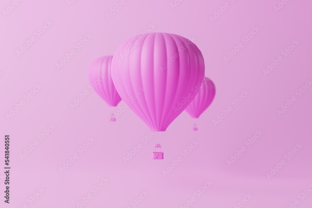 Pink air balloons on a pink background. Air balloon flying concept ...