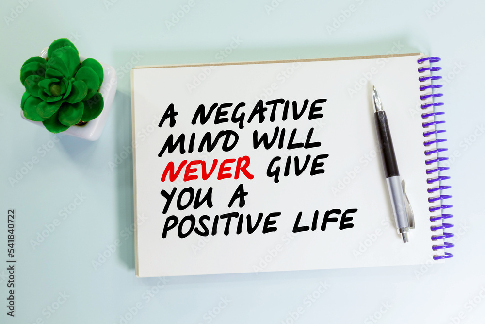 The text A negative mind will never give you a positive life ...