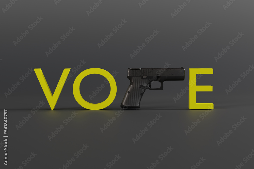 The pistol and the word VOTE. The concept of voting for access to arms ...