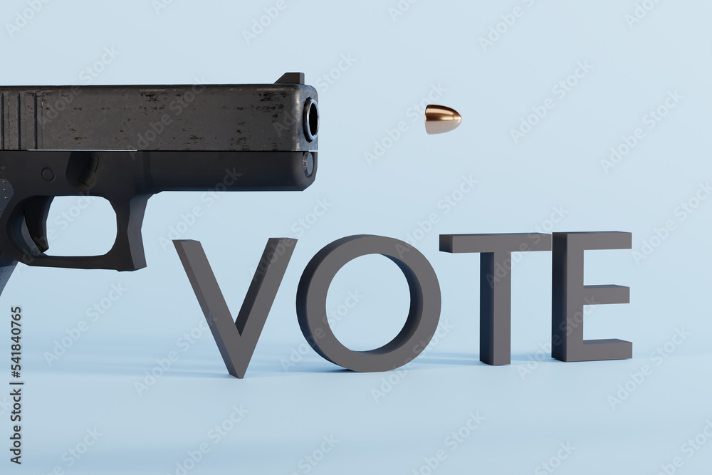 The pistol and the word VOTE. The concept of voting for access to arms ...