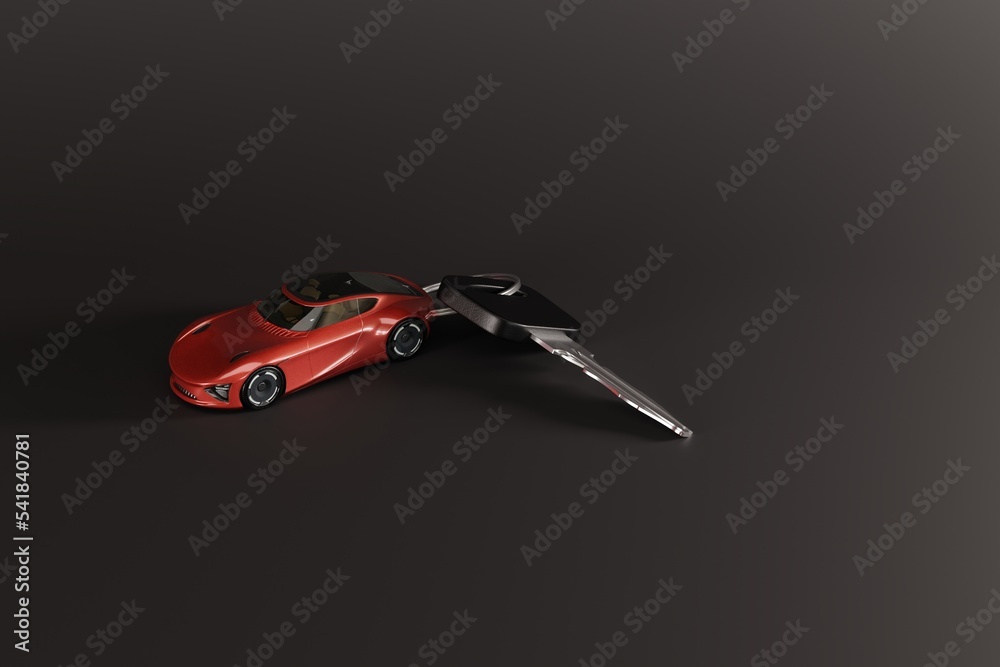 A key with a car key ring attached. Concept of car keys, driving a car ...