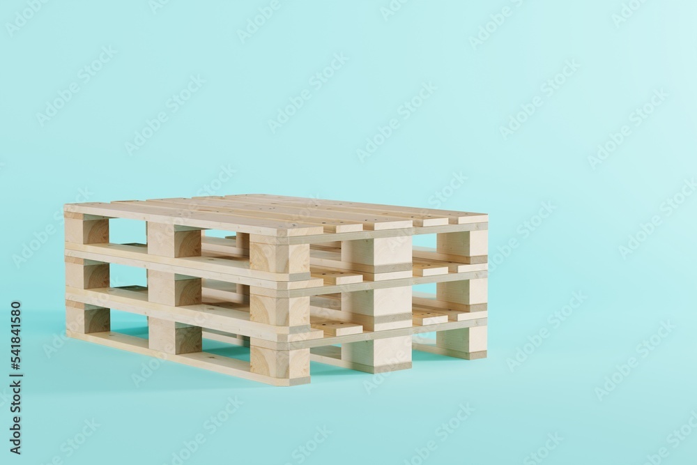 Warehouse pallets on a blue pastel background. The concept of ...