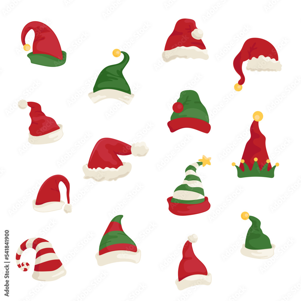Santa hat & elf hand drawn with cartoon style Stock Vector | Adobe Stock